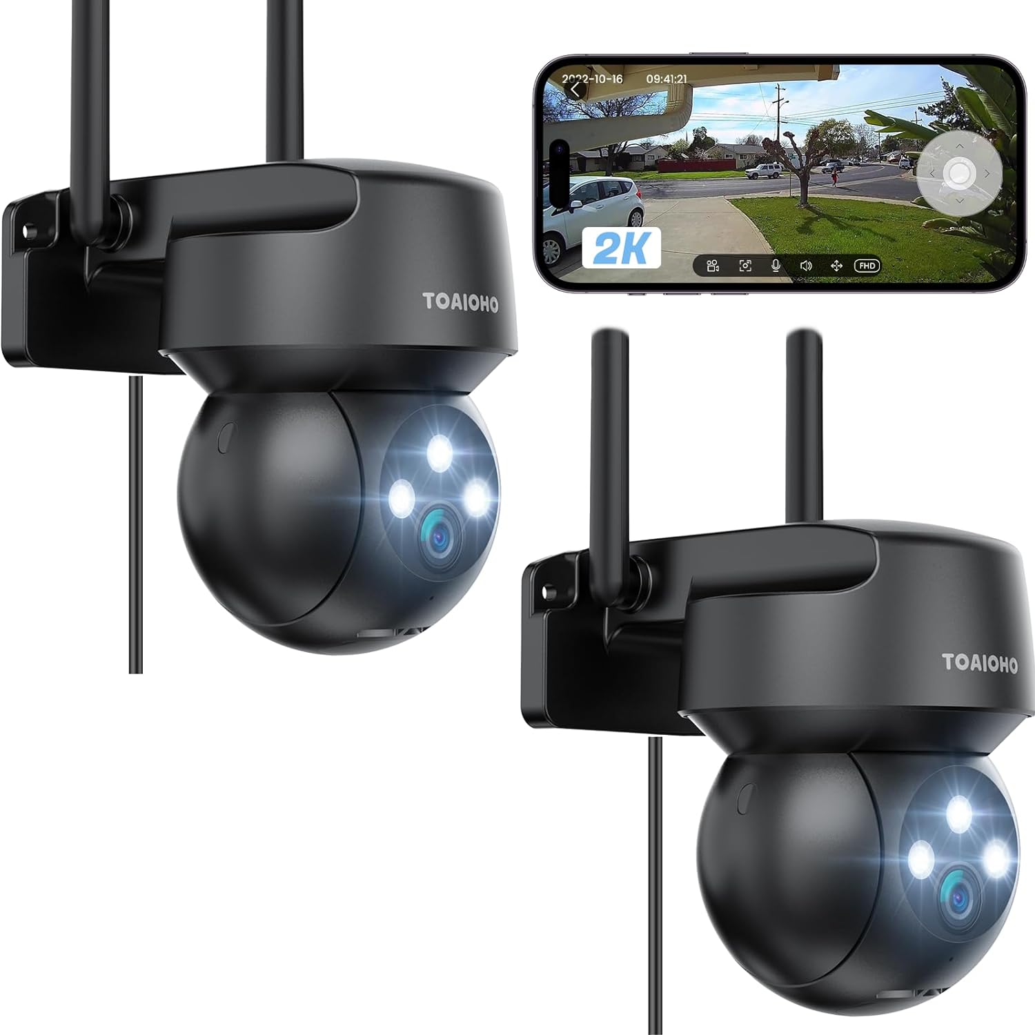 TOAIOHO 2 cámaras de seguridad WiFi 2K para exteriores/interiores ...