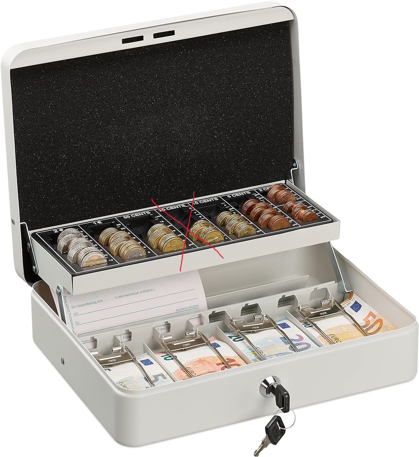 Relaxdays lockable cash drawer, iron cash register, 8.5 x 30.5 x 24.5 ...